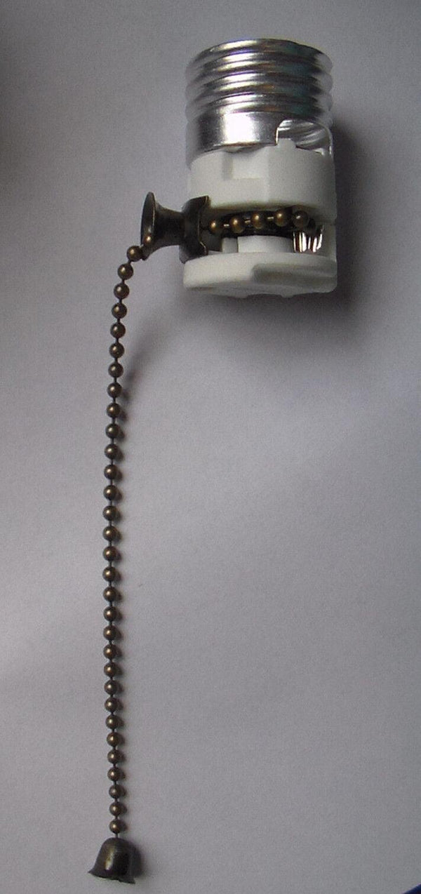 PORCELAIN PULL CHAIN LAMP LIGHT SOCKET INTERIOR w/ Antique Finish Chain ...